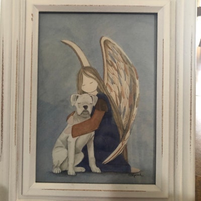 White Boxer Cradled by Angel / Lynch Signed Folk Art Print - Etsy