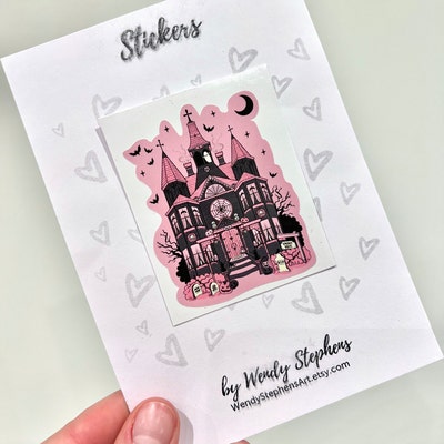 Haunted House Sticker, Spooky House Art, Gothic Stickers - Etsy