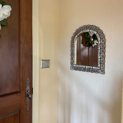 Blue and White Painted Glass Arch Mirror, Spanish Arch Mirror, Peruvian ...