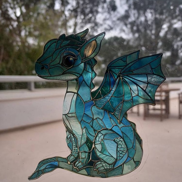 Dragon Stained Glass Window Cling Decal Sticker Window Film Dragoncore ...