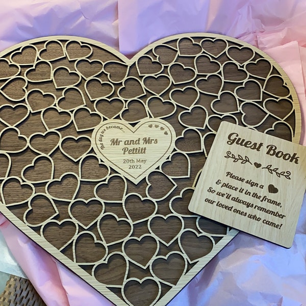 Oak & Walnut- Wedding Heart Shaped Alternative Guestbook With Sign - up ...