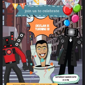 Editable TV Man Invitation Templates | Roblox Gamer Party Theme | TV ...