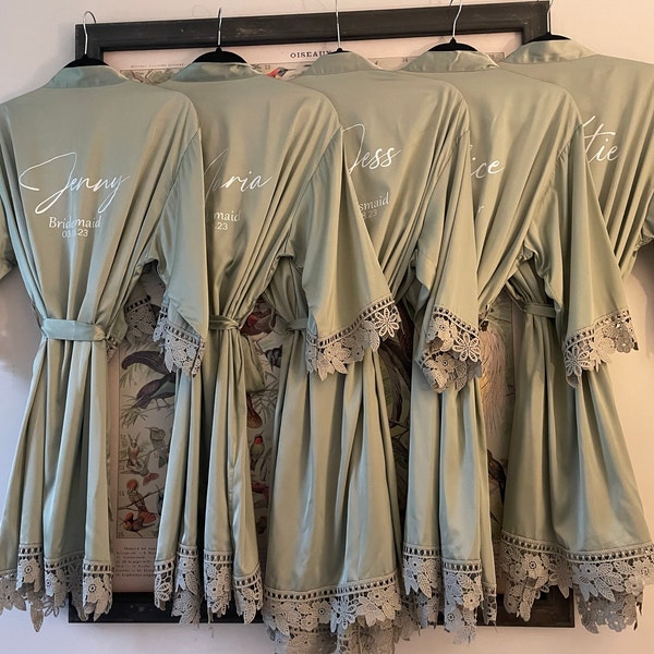 Sage Green Robe, Robe for Bridesmaid, Personalised Bridesmaid Robes ...