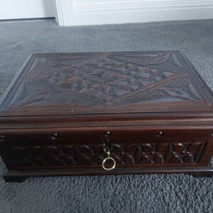 Secret Lock Wooden Box, Carved Wooden Chest, Wooden Locking Box, Wooden ...