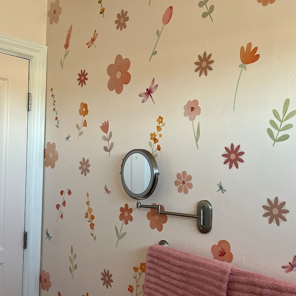 Wildflower Wall Decals Nursery Decor, Watercolor Floral Wall Art, Daisy ...