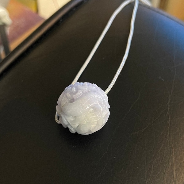 Jade Carving: One(1) Round Hand Carved Natural Color Jadeite Bead ...