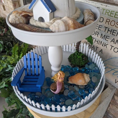 Miniature Pink Mermaid on Nautical Post Listening to Waves - Etsy