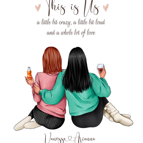 Custom Friend Prints, Friends Portrait Illustration, Personalised Wall ...