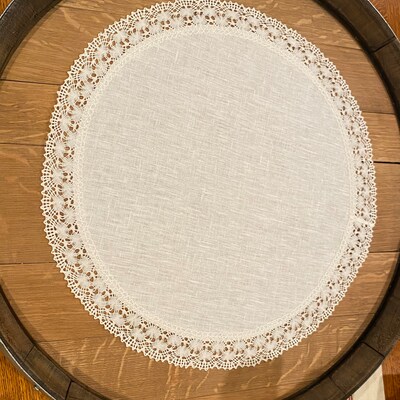 28 Inch Round Linen Table Topper With Lace Edge Small Round - Etsy