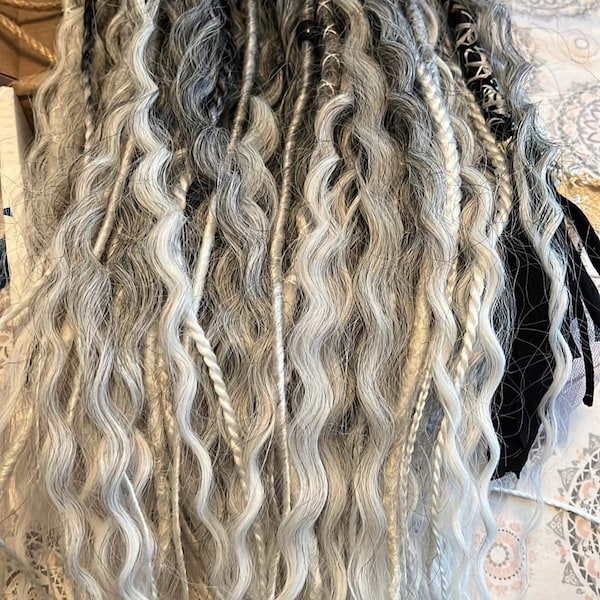 Sugar Mountain Ombre Synthetic Dreadlocks: Black, Gray & White ...