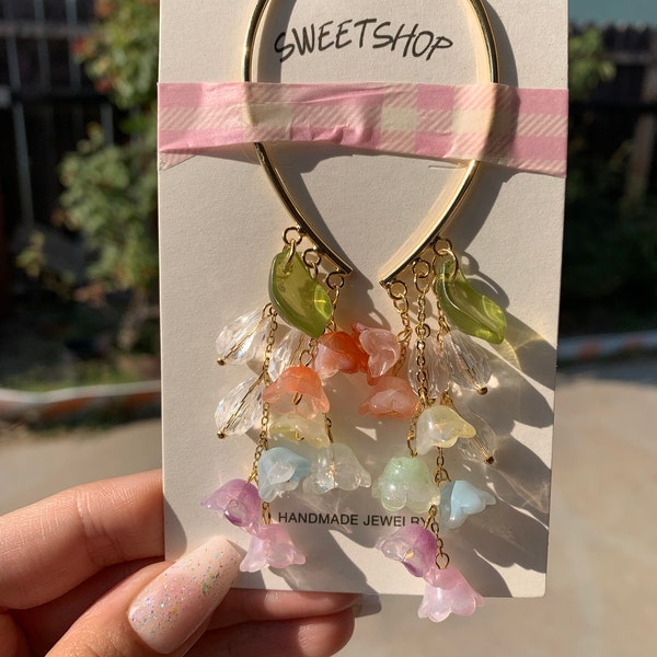 No Piercing Rainbow Earrings, Flower Ear Cuffs, Gold Ear Cuffs, Flower ...