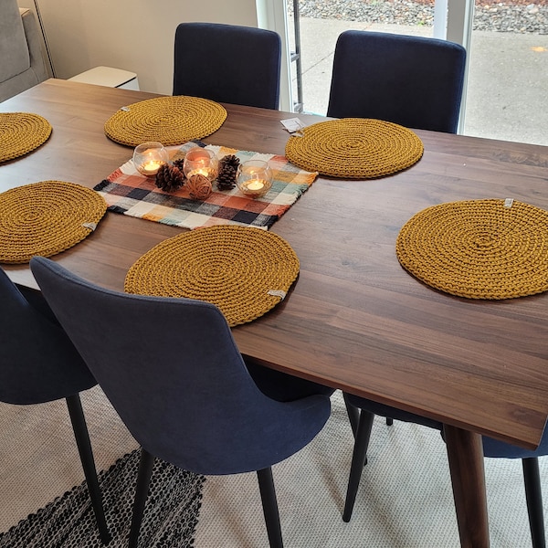 Round Dinner Table Mats, Rustic Dining Room Decor, Crochet Mustard ...