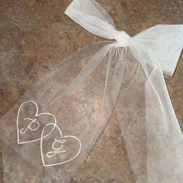 Embroidered Initial Bow Veil Mini Heart Veil Custom Embroidery Hearts ...