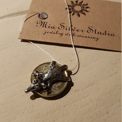 Money Amulet Mouse Rat on Coin 925 Sterling Silver Purse Charm Talisman ...