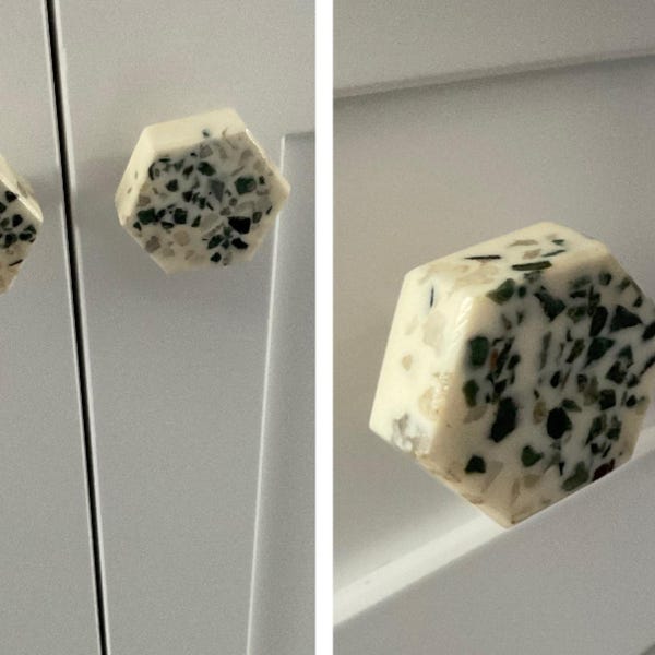 Jade Round Stone Door Knob / Solid Marbled Grey Green Circular Stone Cupboard Door Handle ...