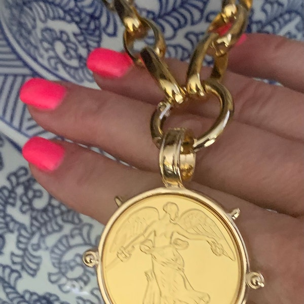 Large Antiqued Silver Rolo Chain Necklace. Large Replica Silver Coin ...