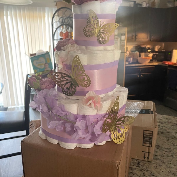 Butterfly Diaper Cake, Lavender Pink Diaper Cake for a Girl, Fairy Tail ...