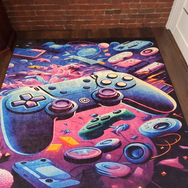 Gamer Rug,geometric Rug,gaming Rug,play Room Rug,colorful Rug, Neon ...