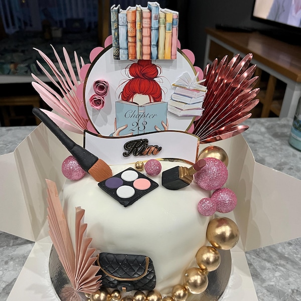 Book Lover Cake Topper | Reader, Custom Name, Birthday, Women's Cake ...