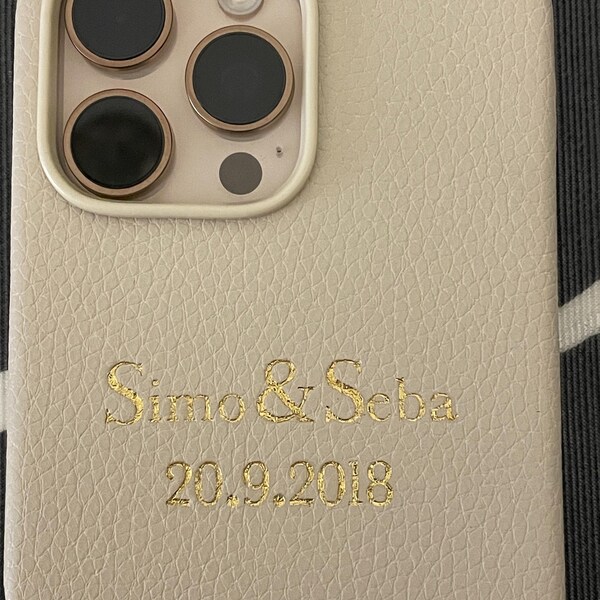 Personalized Leather Case iPhone 12, Monogram Engraved Pebble Vegan ...