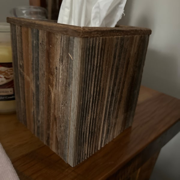 Engraved Reclaimed Wood Tissue Box Cover - Rustic Barn Style Wood ...