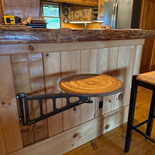 Fold-down Outdoor Bar Stools – Wall Mounted Patio Seating | Round Wood ...