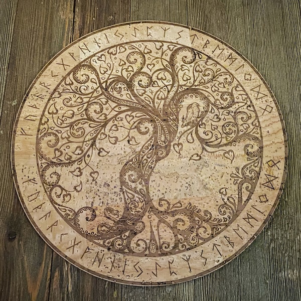 Rune Casting Board Norse Mythology Ratatoskr Viking Tree of Life Runic ...