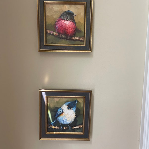 Pink Robin CUSTOM Original Oil Painting by Daiga Dimza Handmade Bird ...