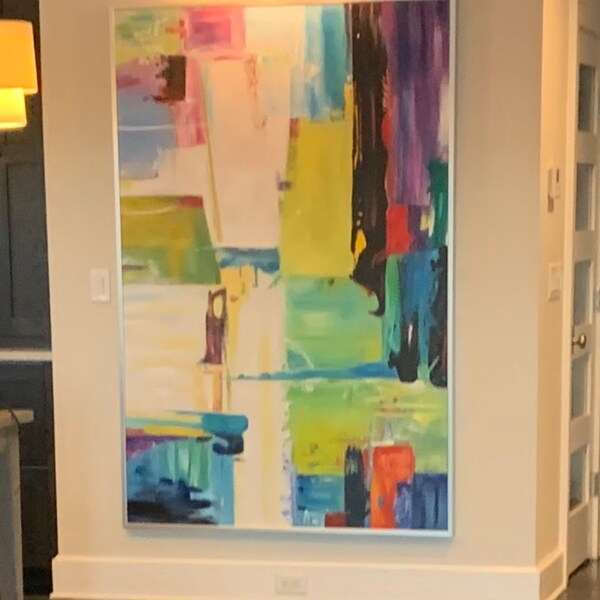 Large Colorful Abstract Painting on Canvas: Framed Modern Wall Art. - Etsy
