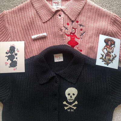 Dagger Devil Cropped Sweater in Peach / Vintage Inspired by MISCHIEF ...