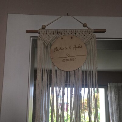 Macrame Wall Hanging Wood Sign Wedding Gift Personalized - Etsy