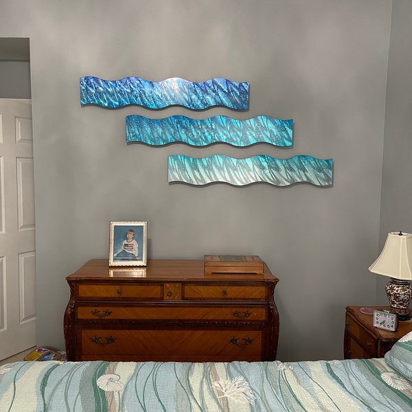 Large Blue Metal Wave Wall Sculpture: Modern Ocean Art Decor - Etsy