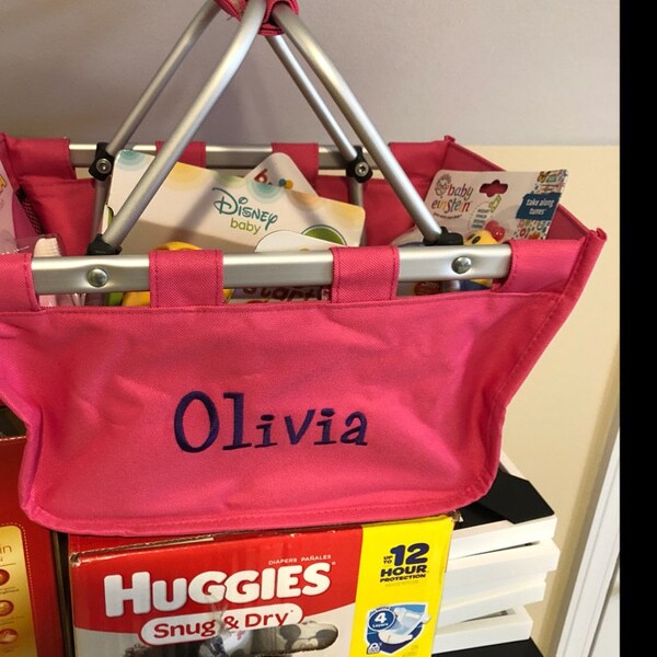 Monogrammed Mini Market Basket, Personalized Market Tote, Fold up ...