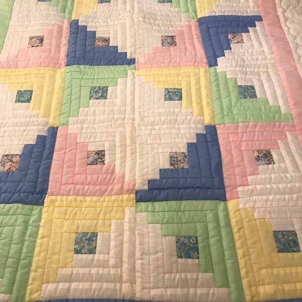 Amish Quilt for Sale - Amish Baby Quilt - Log Cabin Pattern - Unisex ...