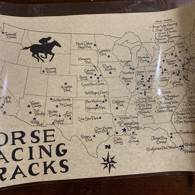 U S Map Of Horse Racing Tracks Horse Racing Tracks Map Etsy