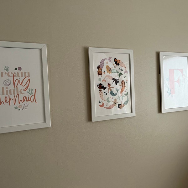 Personalised Mermaid Print Set, Mermaid Nursery Decor, Ocean Bedroom ...