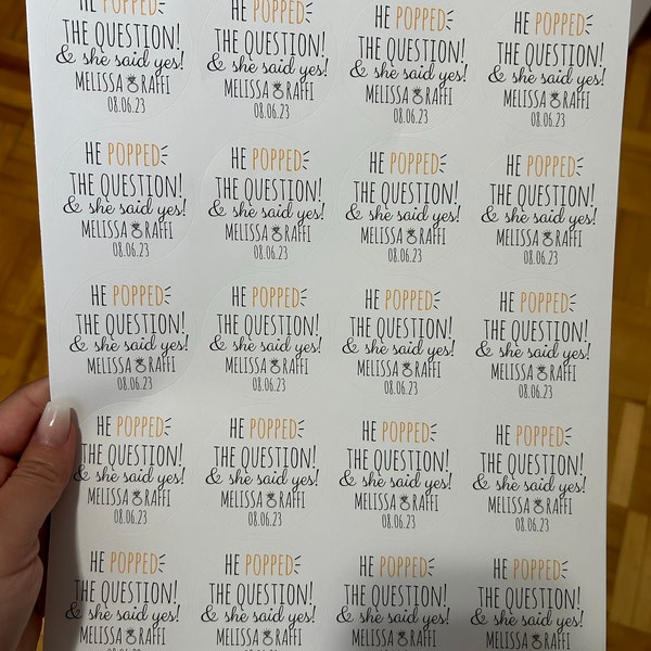 He Popped the Question Stickers, Wedding Favor Stickers, Custom Popcorn ...