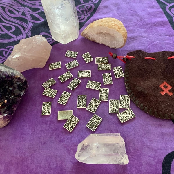 Silver Plated Elder Futhark Rune Set, Leather Pouch, Divination Tools ...