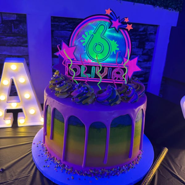 Neon Theme Cake Topper | Personalized Cake Topper | Glow in the Dark ...