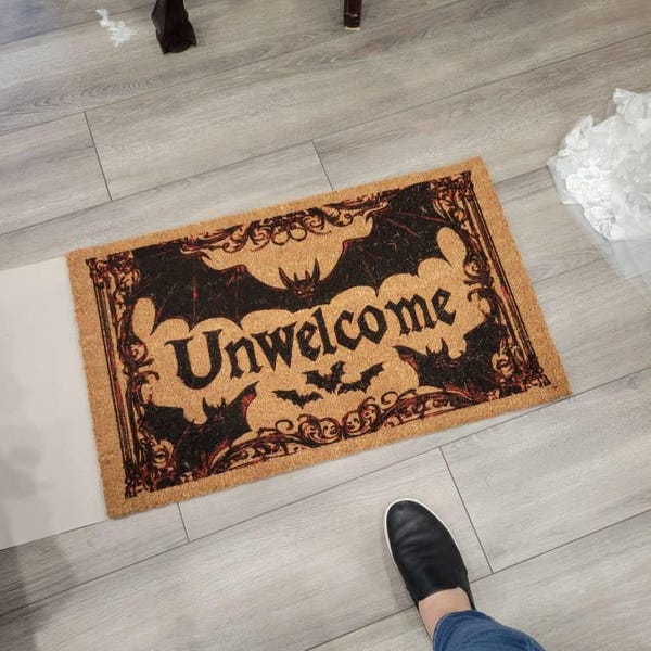 Unwelcome Bat Style Gift, Dark and Gothic Doormat, Gothic Mat Home ...