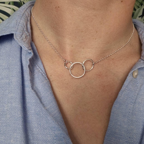 Silver Circle and Oval Chain Link Necklace - Silver Necklace, Geometric ...