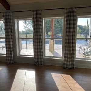 Blue Plaid Slub Rod-pocket Curtains Denim Blue Buffalo Check Curtains ...