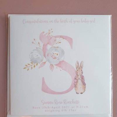 Personalised Peter Rabbit New Baby Card, New Baby, Personalised Card ...