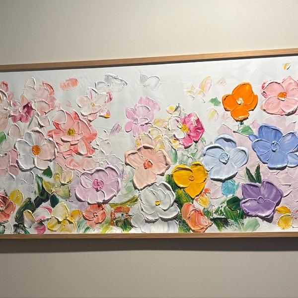 Colorful 3D Floral Painting on Canvas Impasto Flower Textured Wall Art ...