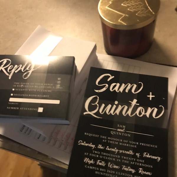 Black Wedding Invitations Set, Vintage Wedding Invitations, Rustic ...