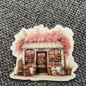 Cute Bookstore With Blooming Flowers Sticker Bookstore Sticker ...