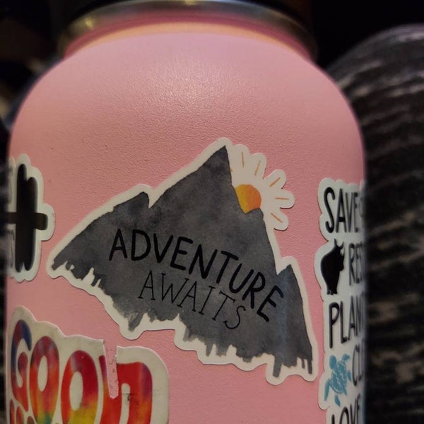 Adventure Sticker, Adventure Awaits, Mountain Sticker, Watercolor ...