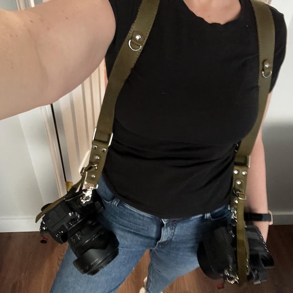 Brown Adjustable Leather Double Camera Harness, Custom Dual Leather ...