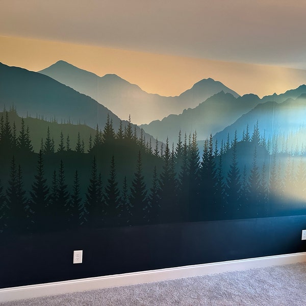 Forest Wall Mural / Forest Wall Decal / Mountain Wall Mural / Large ...
