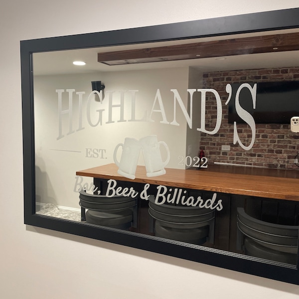 Personalized Bar Mirror – Engraved Beer Mugs Bar Mirror, Custom Name ...